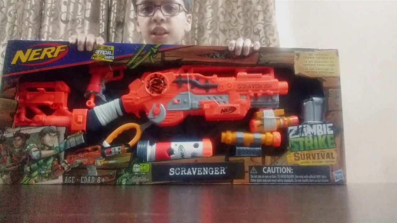 NERF Zombie Strike Survival SCRAVENGER! Unboxing and Reviewing by ...