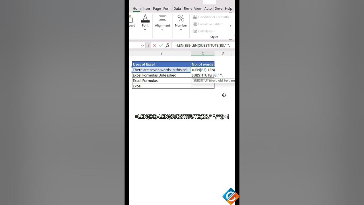 Using LEN and SUBSTITUTE to count words in Excel 🔍📊 #productivityhacks #dataanalytics - YouTube