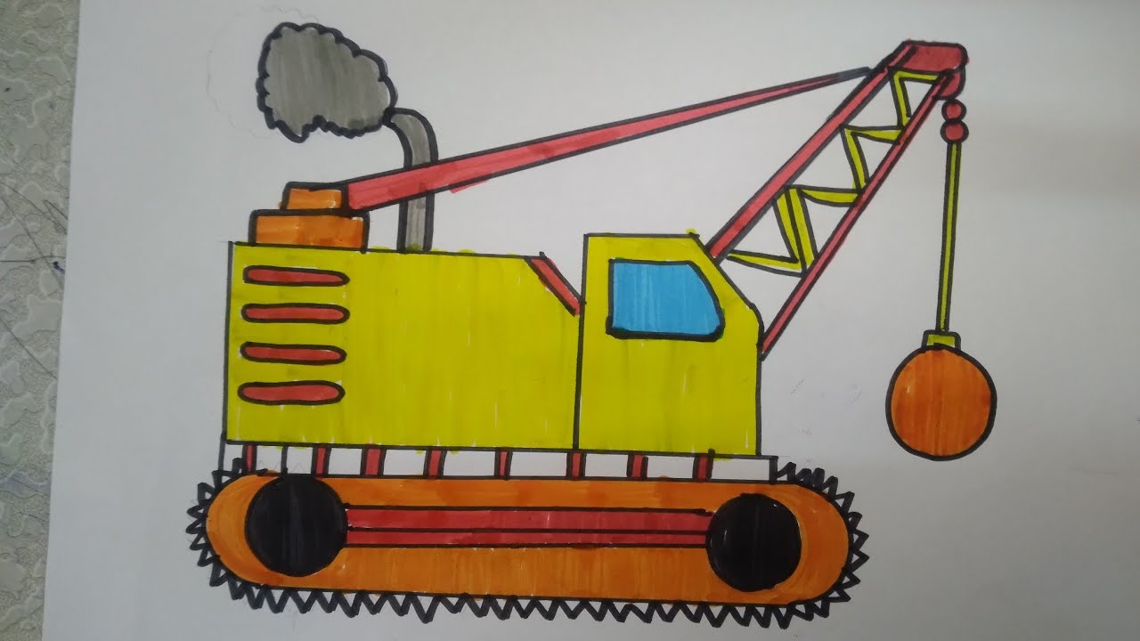 Wrecking ball crane drawing and colouring/Easy draw for kids - YouTube