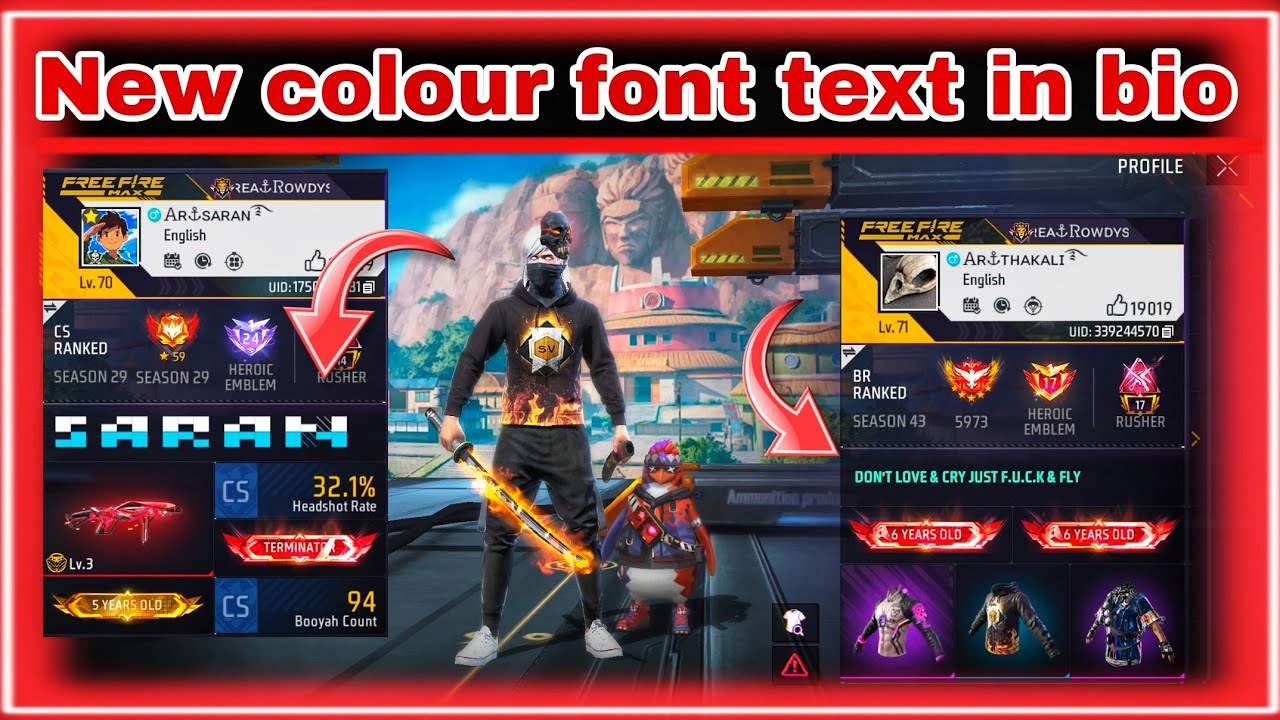 😱 New free fire colour font text in bio // free fire Big text in bio ...