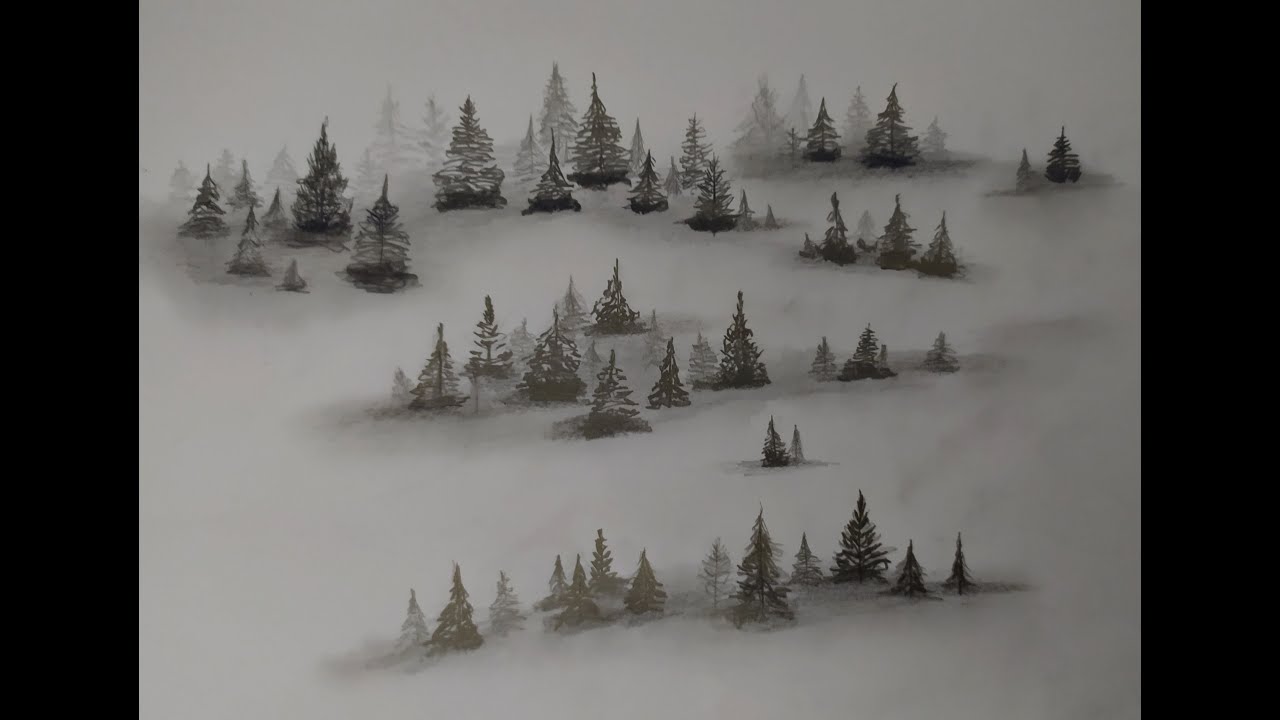 How To Draw Simple Landscape Mountain Forest - YouTube