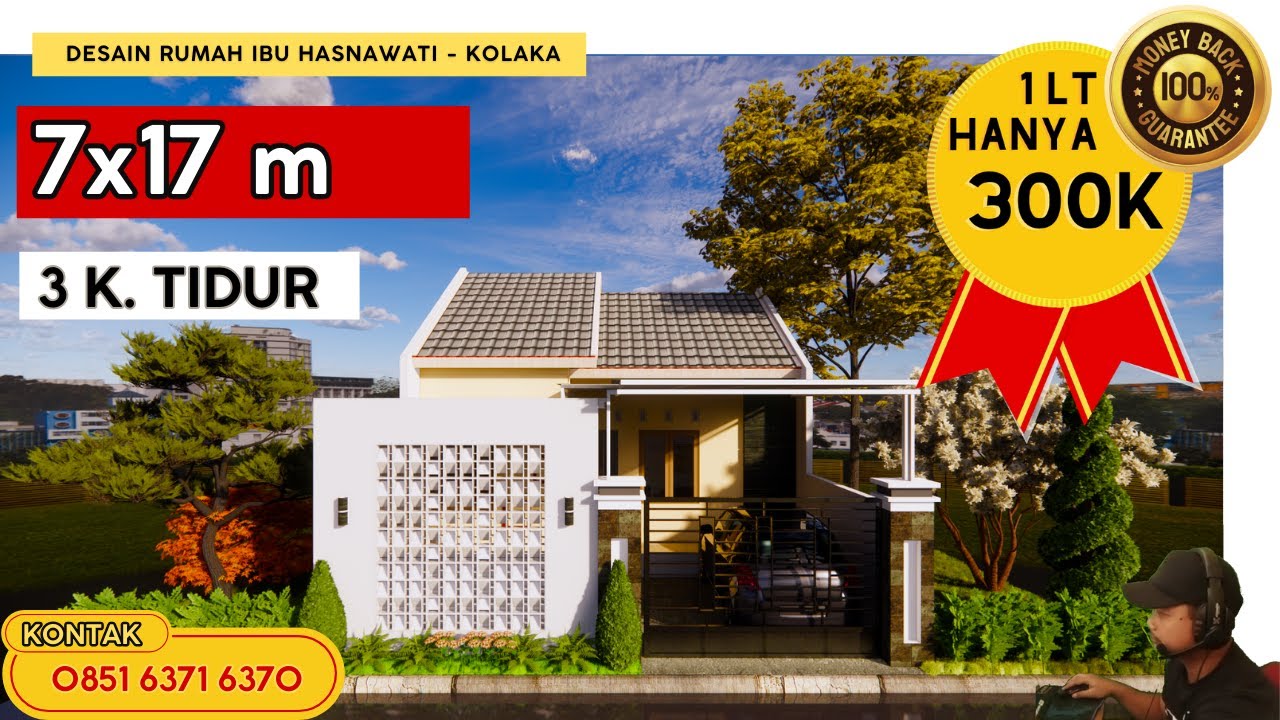 Desain Rumah Minimalis di lahan ukuran 7x17 M (1 Lantai) 3 Kamar tidur ...