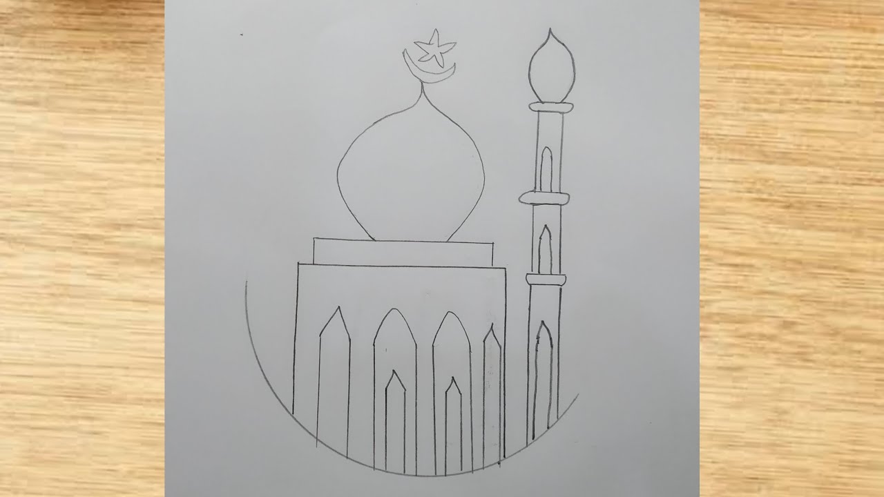 How to draw mosque step by step. mosque drawing tutorial. Rony Drawing ...