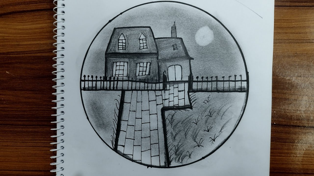 How To Draw Easy Circle Scenery 🏡 House Drawing Step By Step - YouTube