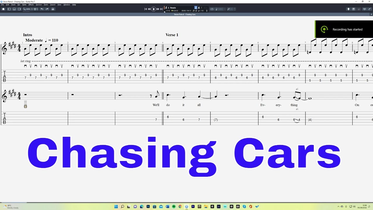 Snow Patrol, Chasing Cars - interactive guitar tabs - YouTube