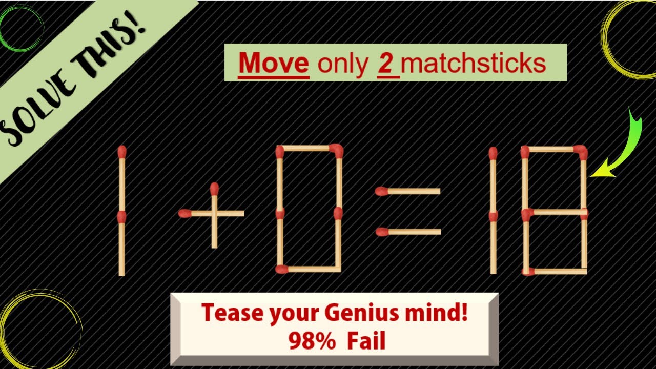 Move 2 Matchsticks to Make the Equation 1 + 0 = 18 II Solve Matchstick ...