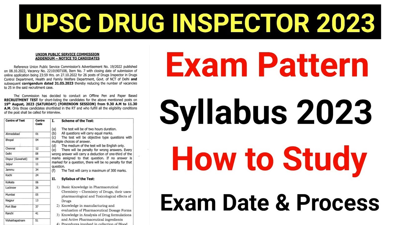 UPSC DRUG INSPECTOR 2023 || NEW EXAM PATTERN, SYLLABUS, EXAM DATE ...