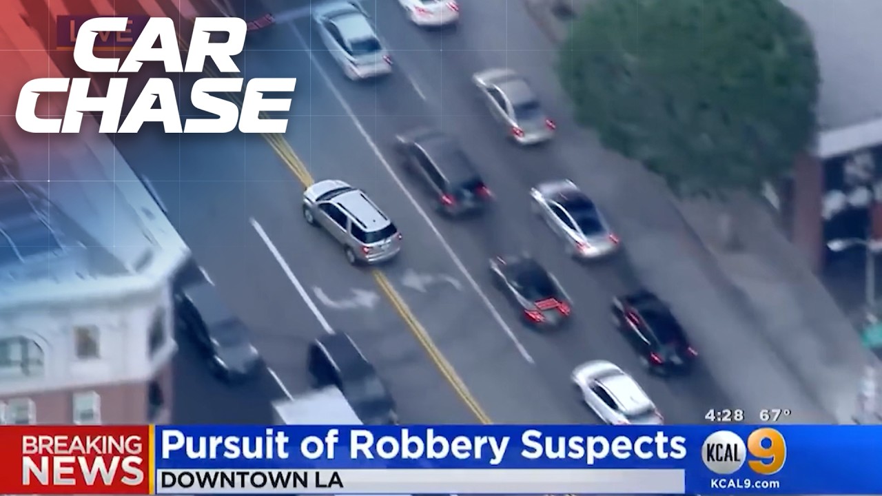 Robbery Suspects take cops on a wild chase through downtown LA! - YouTube