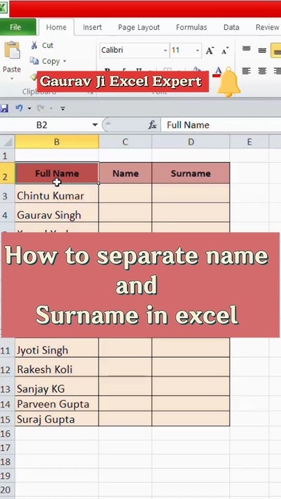 How to separate name and surname in excel?? #excel #excelformula #exceltutorial #exceltips - YouTube