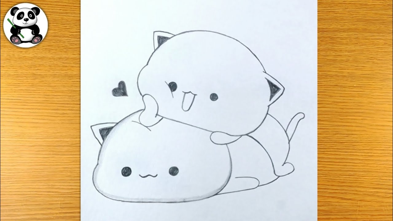 Two cute kitten animal in love easy pencil drawing | kitten drawing ...