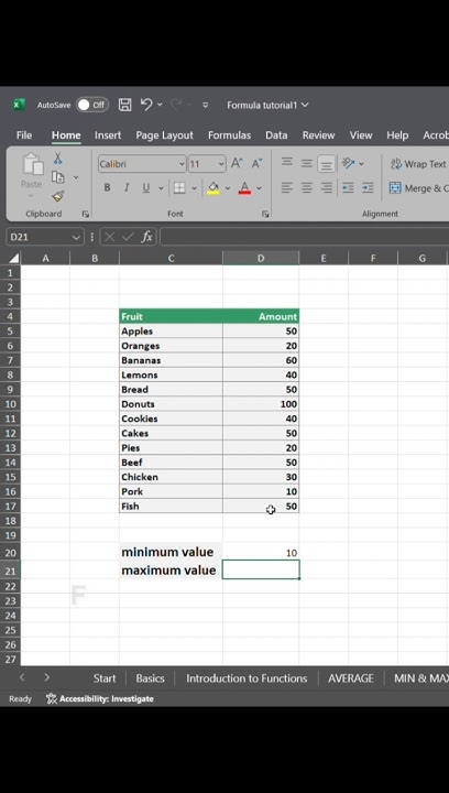 How to find minimum and maximum value in #excel #shortfeed - YouTube