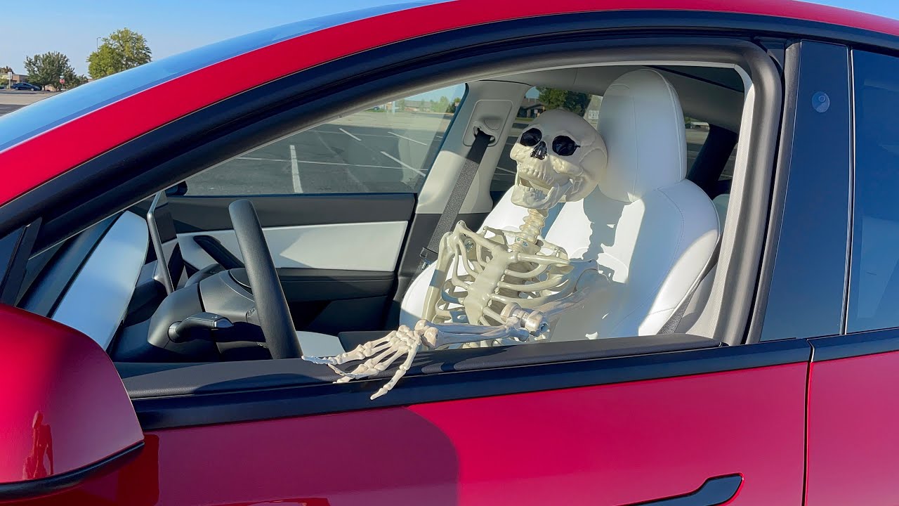 Tesla Smart Summon with Bones Skeleton for Halloween. - YouTube
