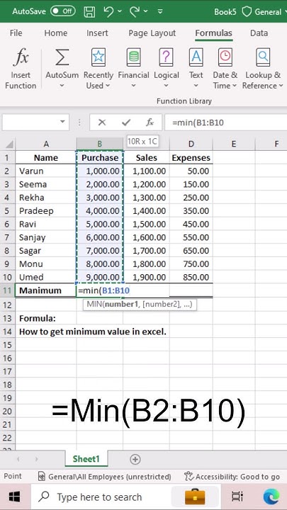 Minimum formula in excel #excel #excelsolutions #mexcel #exceltutorial #exceltips #microsoft ...