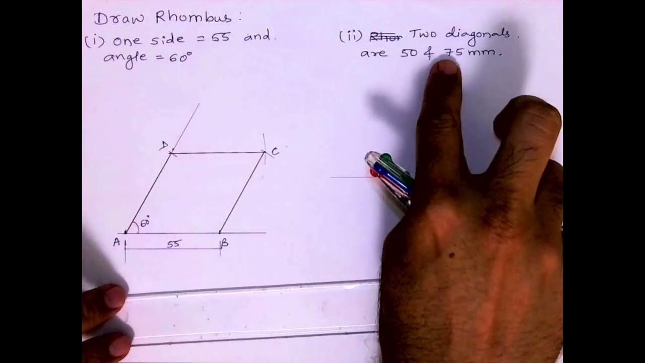 How to draw rhombus when one side and angle is given and two diagonals ...