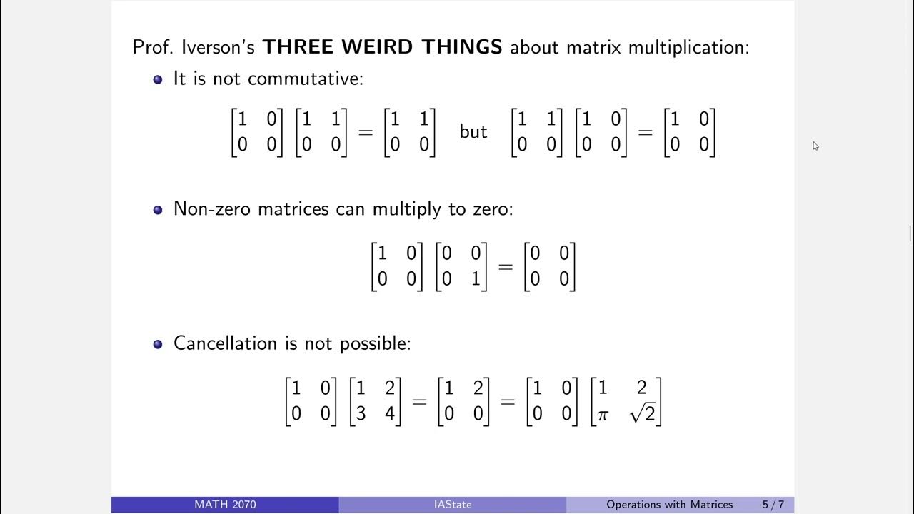 MATH 2070 (Online) - Operations with Matrices - YouTube