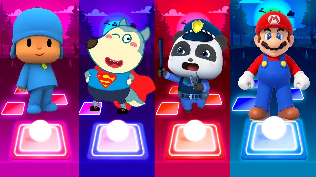 Pocoyo Vs Wolfoo Family Vs Babybus Vs Super Mario - Tiles Hop EDM Rush ...