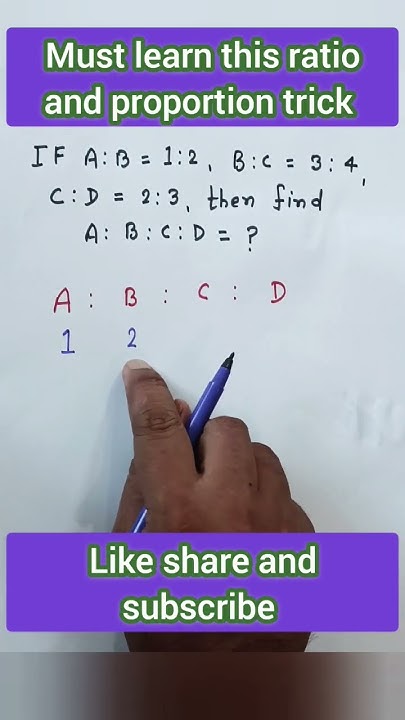 If A:B = 1:2, B:C = 3:4 and C:D = 2:3 then find the ratio of A:B:C:D. #maths #shorts # ...