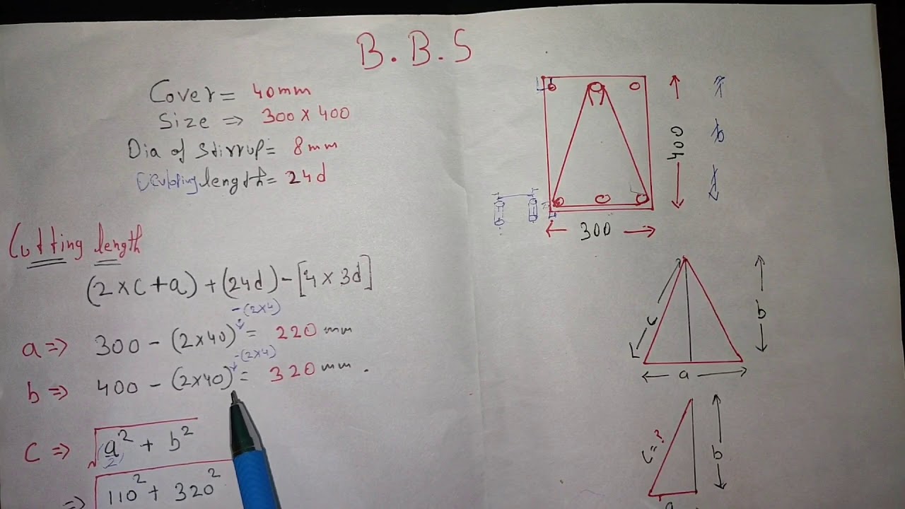 Cutting length of triangular shape stirrup - YouTube