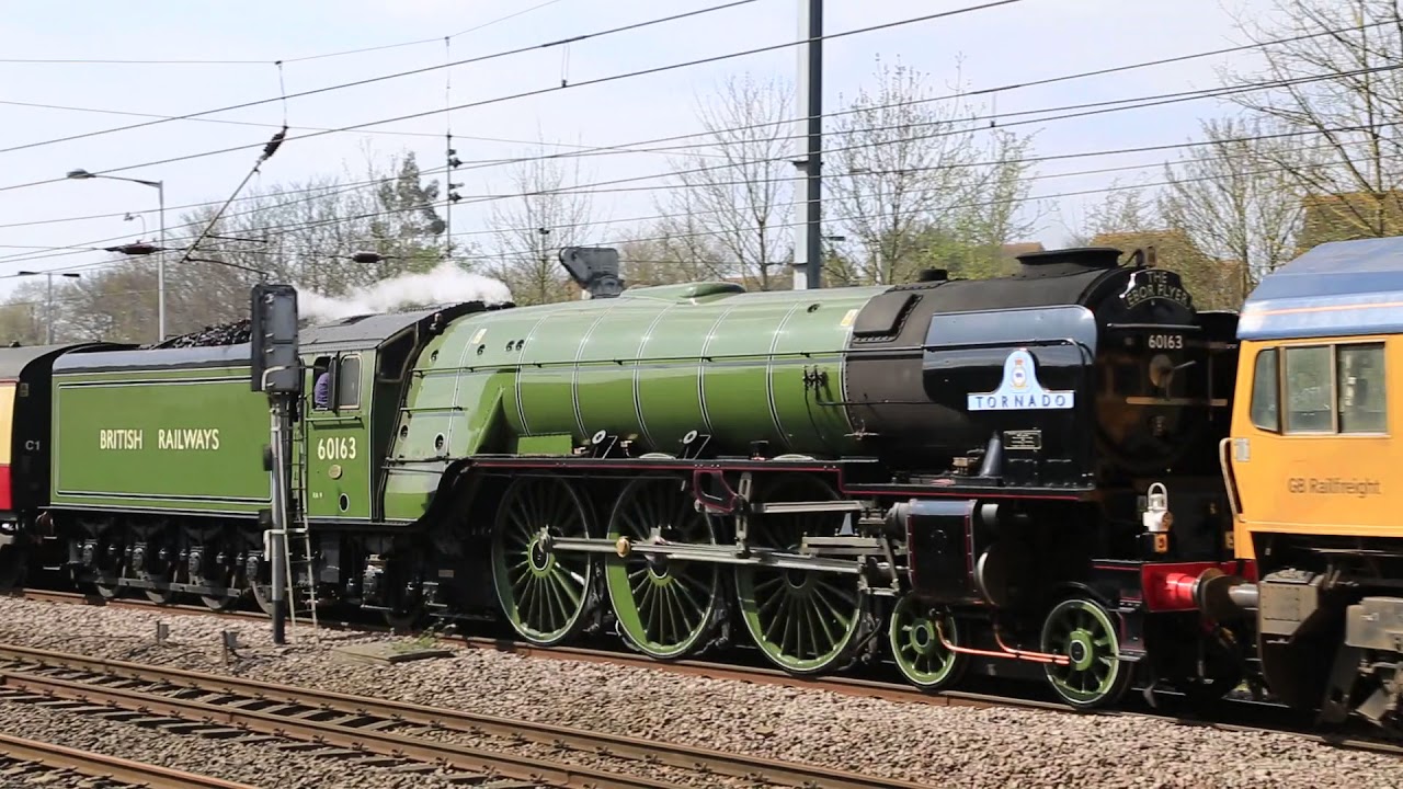 60163 Tornado being towed through Huntingdon by Class 66 66744. - YouTube