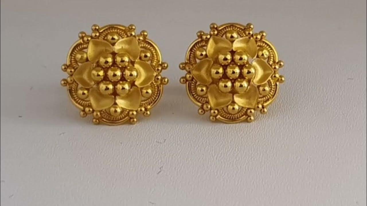 Gold Ear Stud design || light weight gold earrings design || #latest ...