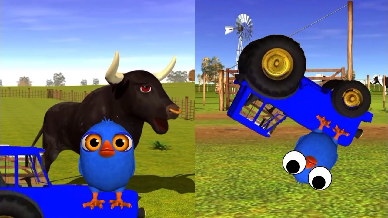 Girando pollito azul y tractor con el toro | efectos de marco de ...