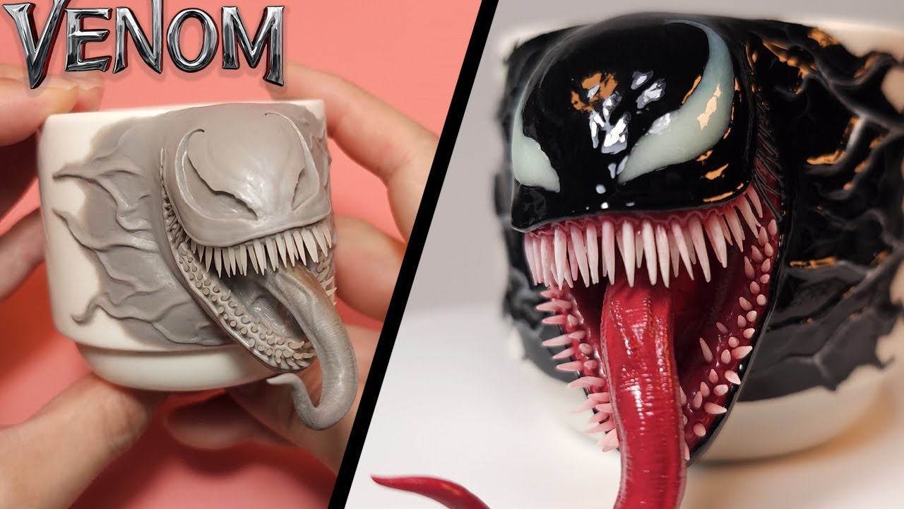 How to make a VENOM cup with clay. 클레이로 베놈 컵 만들기. #howto #marvel # ...