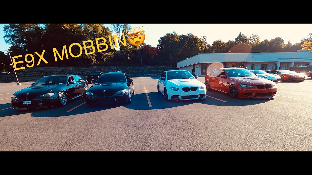 SIX E9x M3s MOB to Cars & Coffee!! - YouTube
