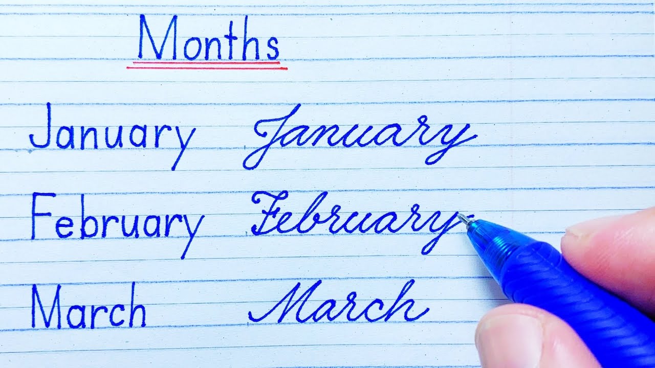 How to write Months in English cursive writing | English cursive ...