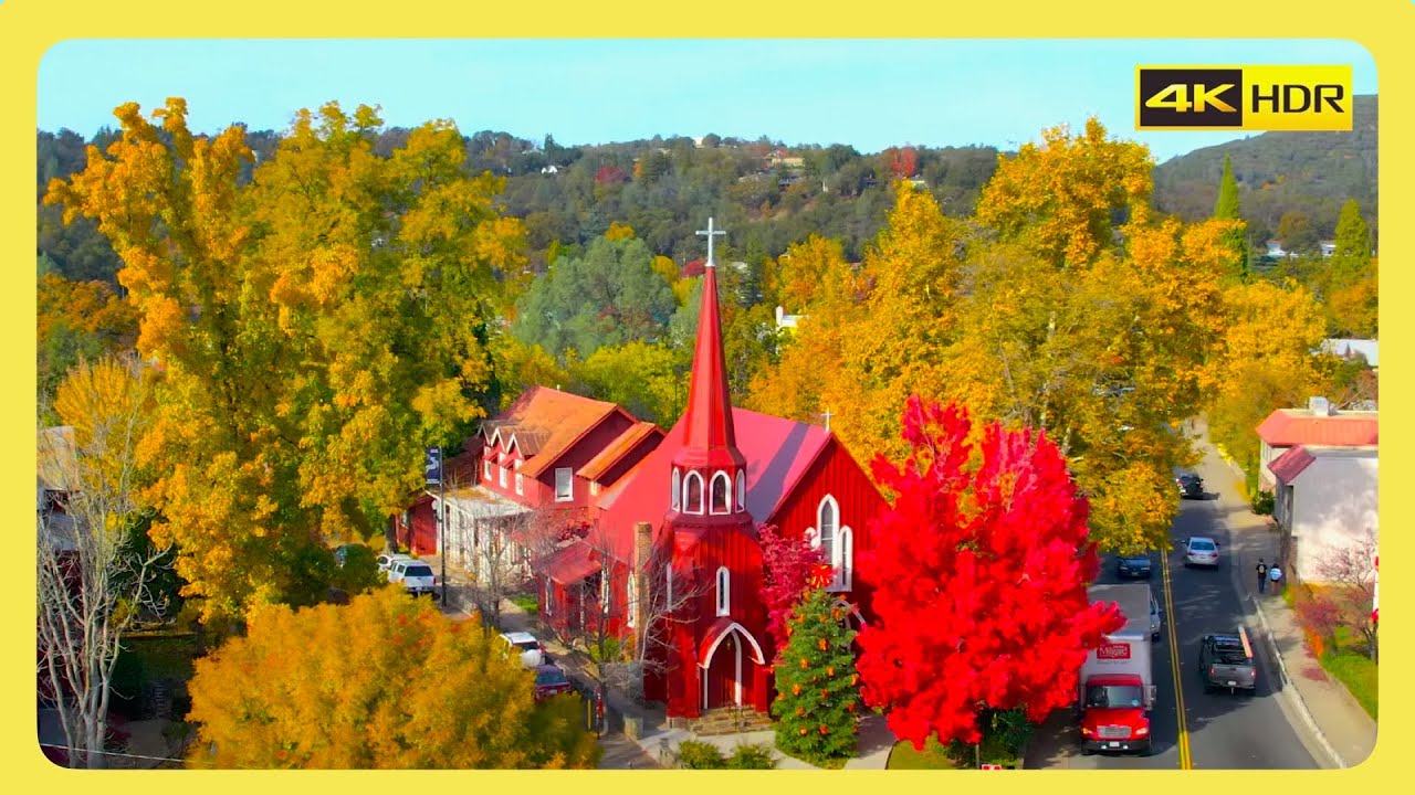 Flying over Sonora California Fall Colors CHRISTMAS TOWN! 4K HDR - YouTube