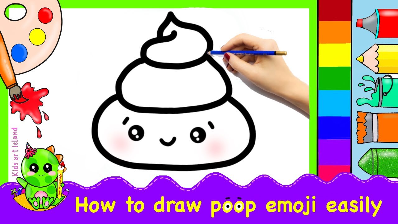 How to draw a cute poop emoji for kids and toddlers easily 💩,coloring ...