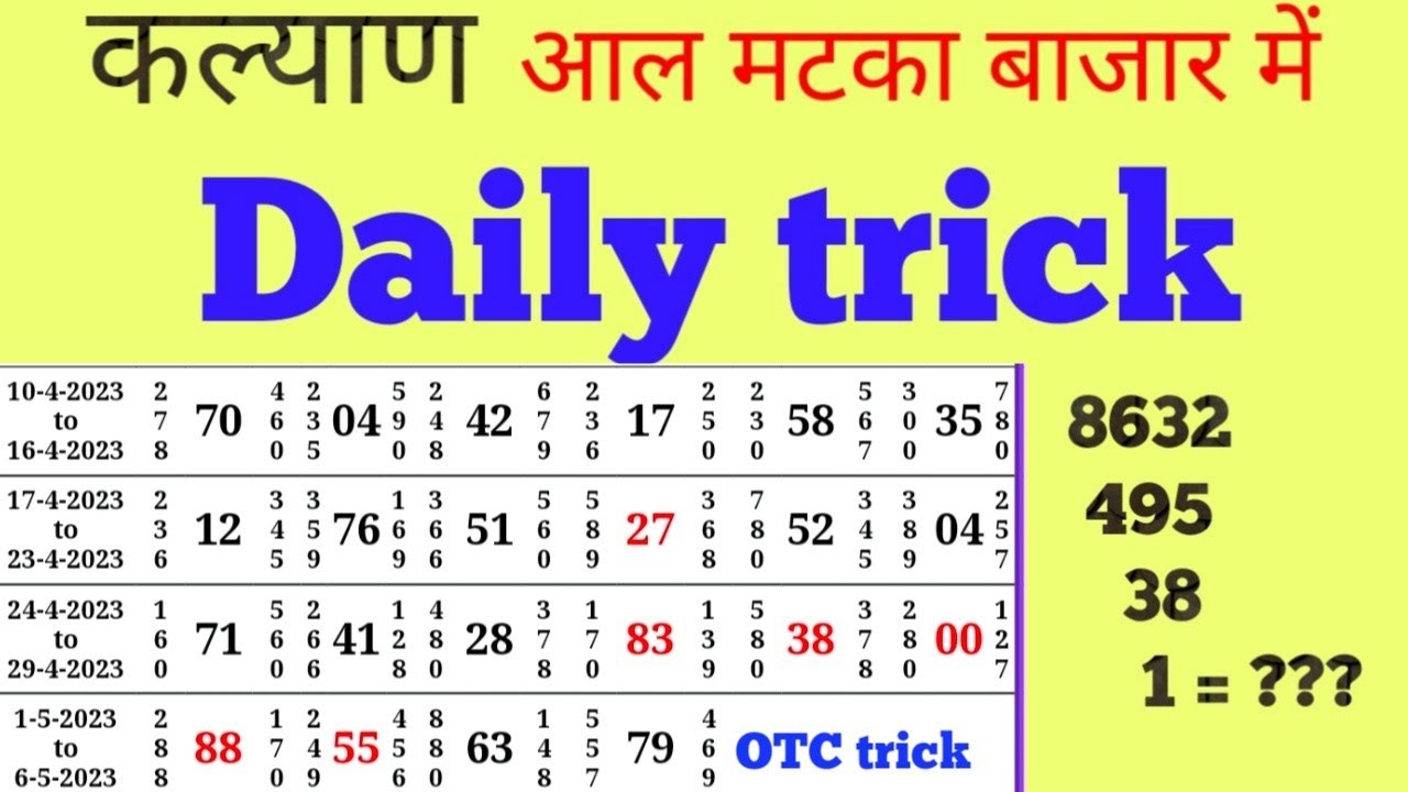 कल्याण मटक डेली ट्रिक |kalyan matka |Kalyan matka open trick|Kalyan ...
