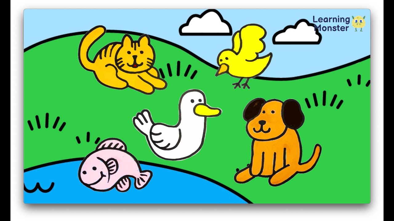 How to draw animals - cat, dog, pig, duck and bird - YouTube