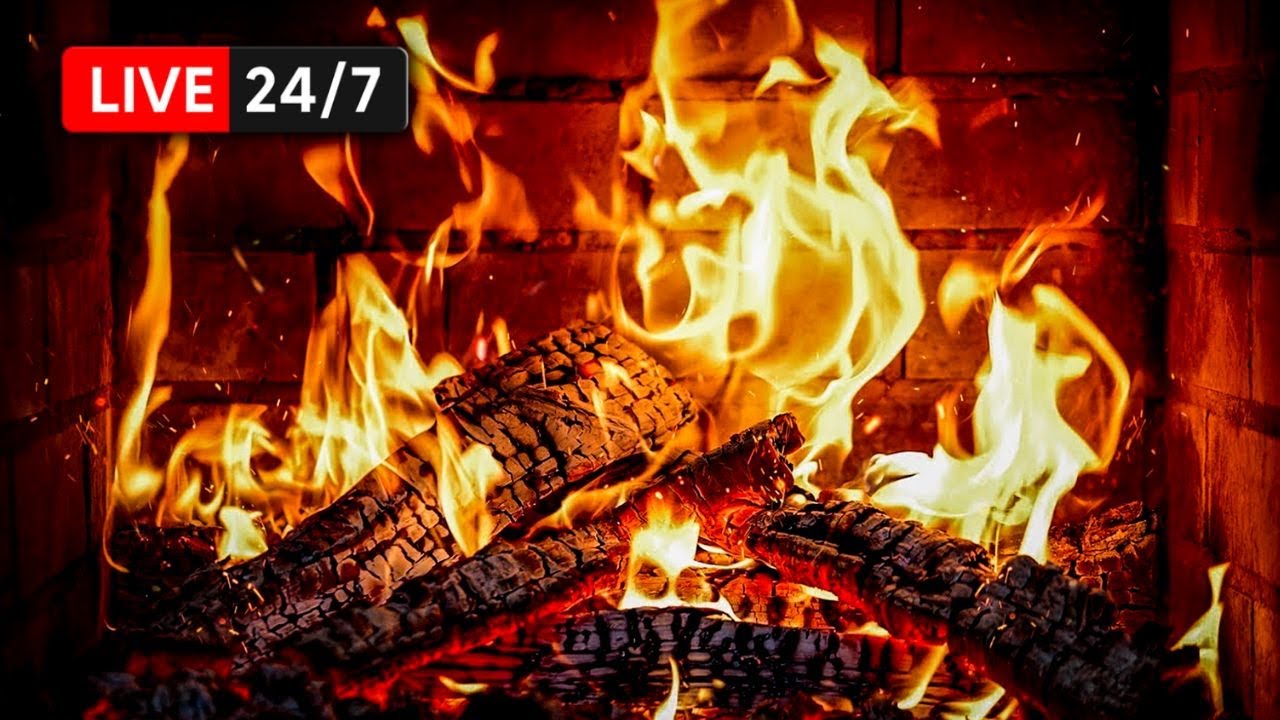 FIREPLACE 4K UHD LIVE 24/7 🔥 Relaxing Fireplace with Burning Logs and Crackling Fire Sounds ...
