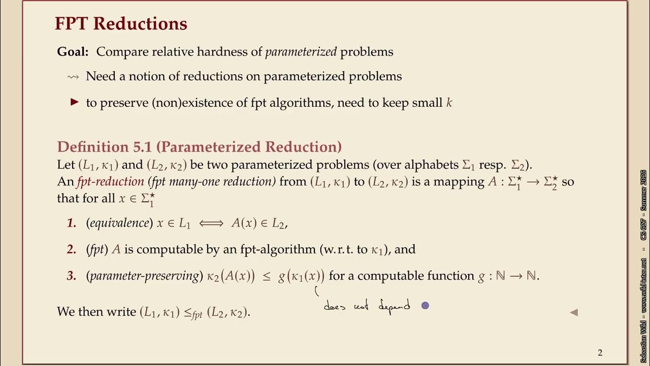 Advanced Algorithms (Summer 2025) 05-1 Parameterized reductions - YouTube