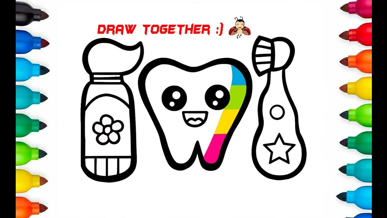 How to draw a tooth, toothpaste and brush. We draw easily step by step ...