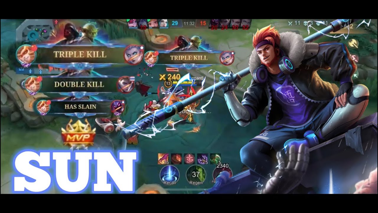 TRIPLE KILL SUN MONKEY KING K/D/A 12/4/12 MVP #mobilelegends #mlbb #sun ...