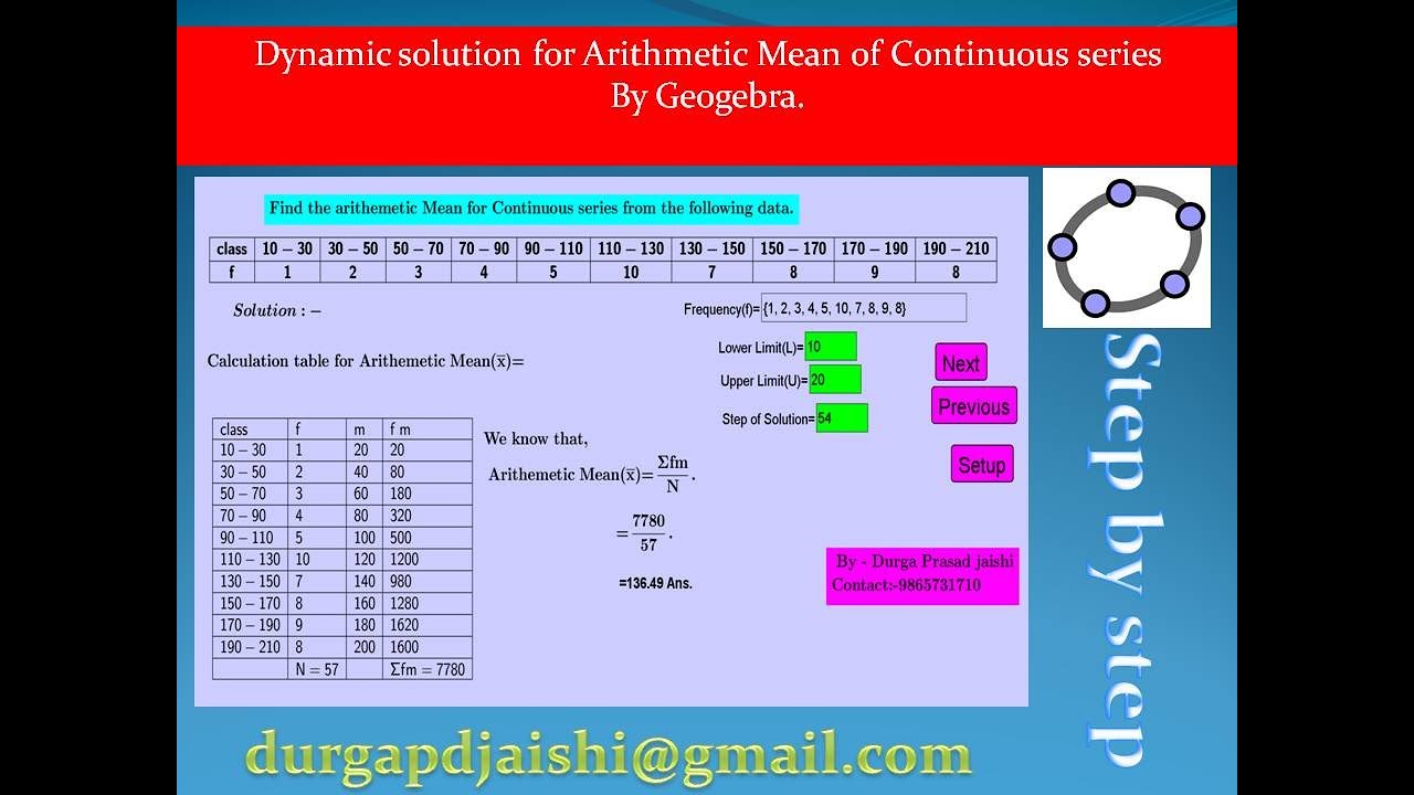 Dynamic solution for Arithmetic Mean of Continuous series By Geogebra. - YouTube