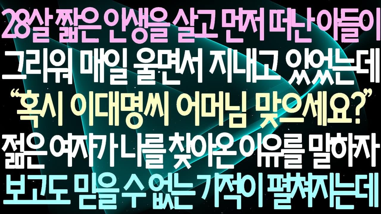 28세에 짧은 삶을 살아간 아들을 잃은 나는 매일 슬프게 울며 지내고 있었고 그러던 중 젊은 여자가 나를 찾아온 이유를 듣게