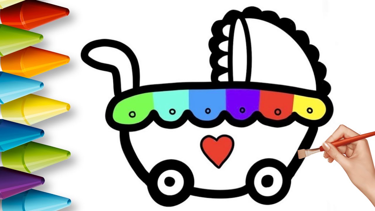 Stroller Drawing and Coloring for Kids and Toddlers | How to draw a ...