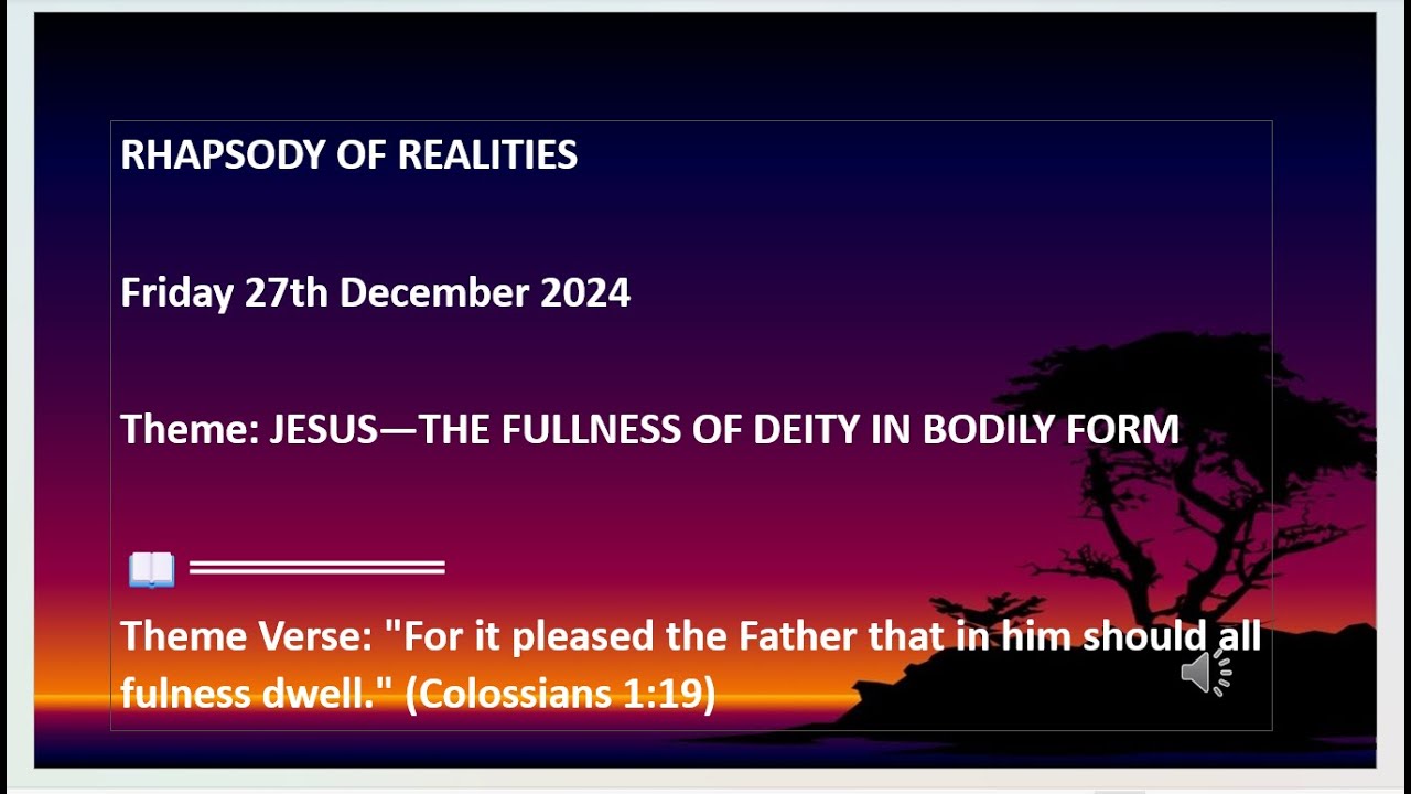 Friday 27th December 2024 RHAPSODY OF REALITIES - YouTube