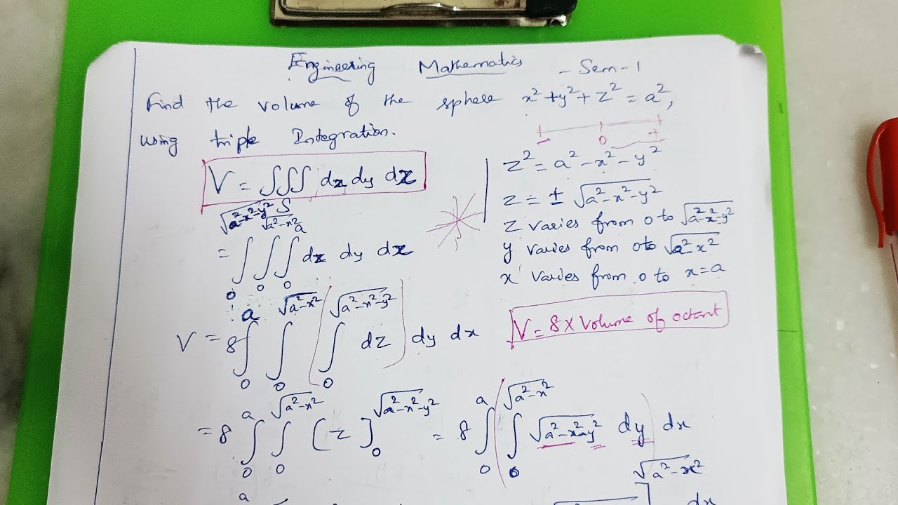 find the volume of the sphere x2+y2+z2=a2 using triple integration # ...