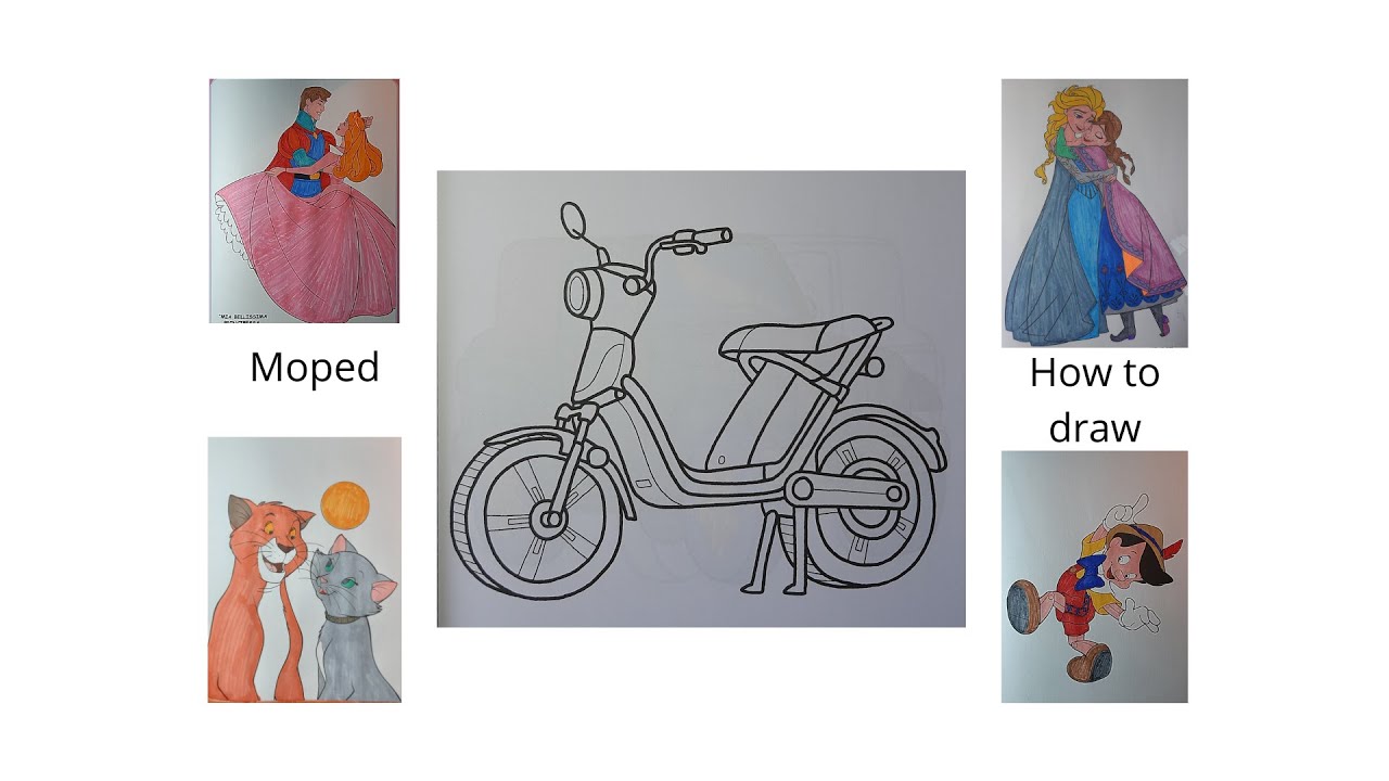 How to draw a Moped 1 (pencil) DIY Teach children to draw For kids and ...