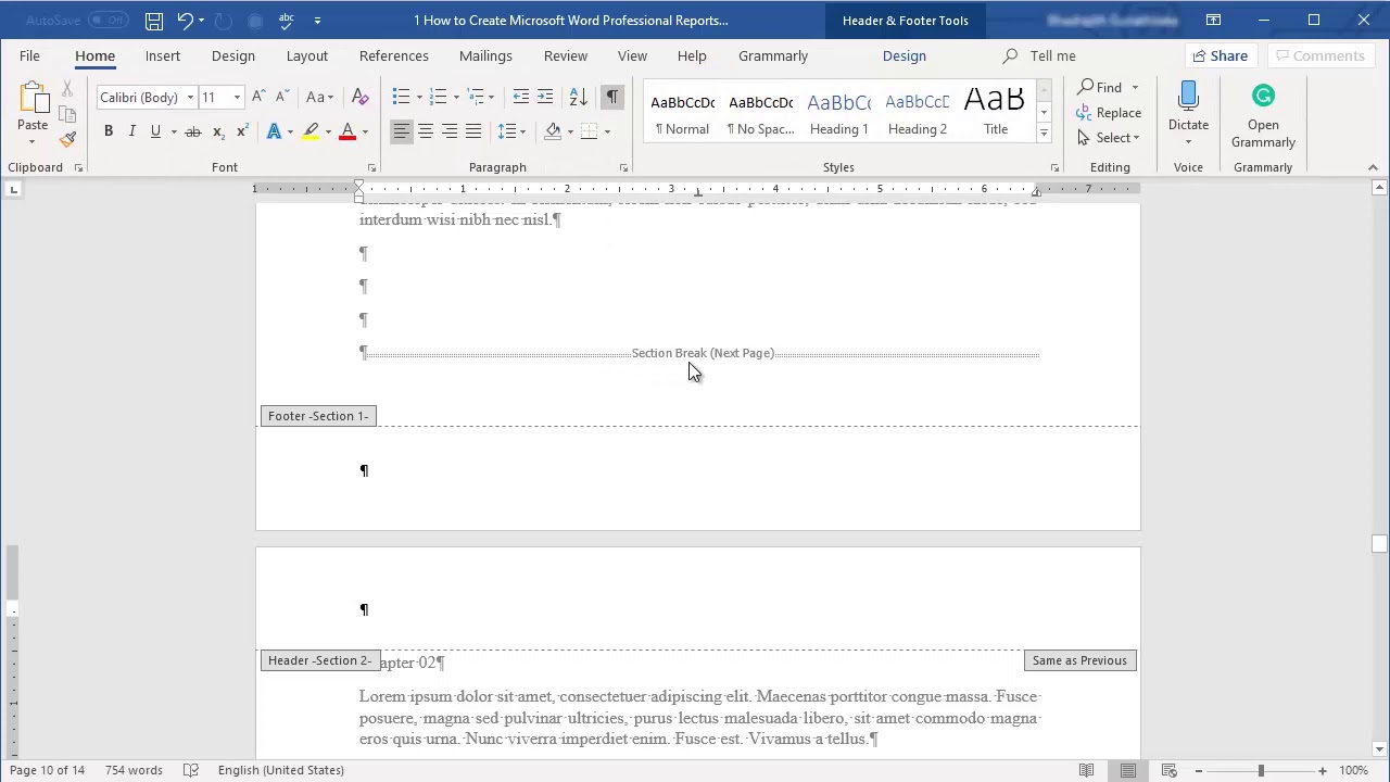 How to Create Microsoft Word Professional Reports - Insert Section ...