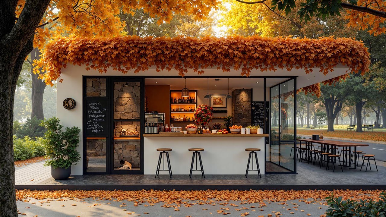 Cozy Outdoor Autumn Café 🍁 Relaxing Jazz Music for Work, Study & Calm ...
