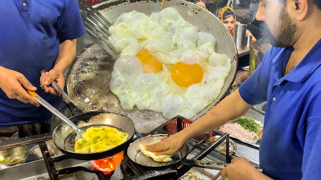 Fastest Street Food Fried Egg Omelet Making | Masala Dal Fry & Anda Fry ...