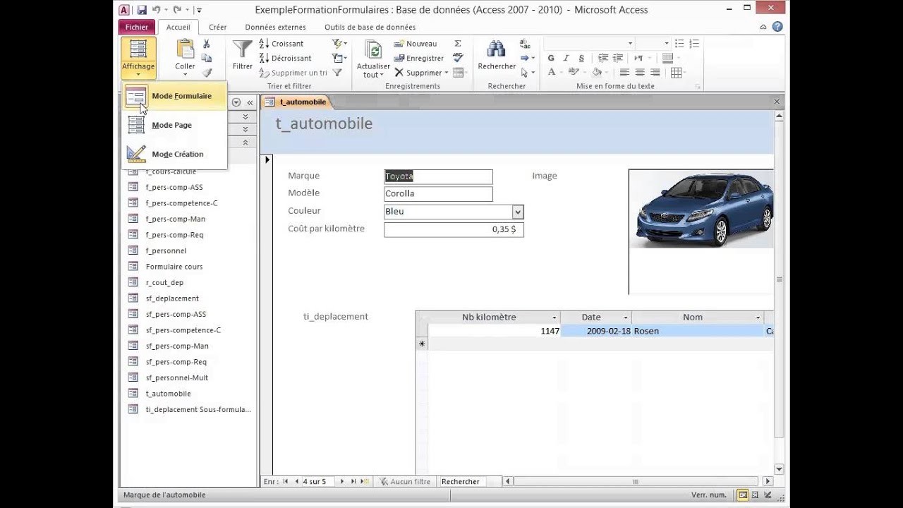 Access 2010 - Sous formulaire - YouTube