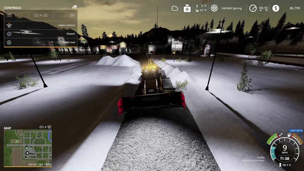 Farming Simulator 19 Snow Plowing with new CAT Backhoe and BOSS Snow ...