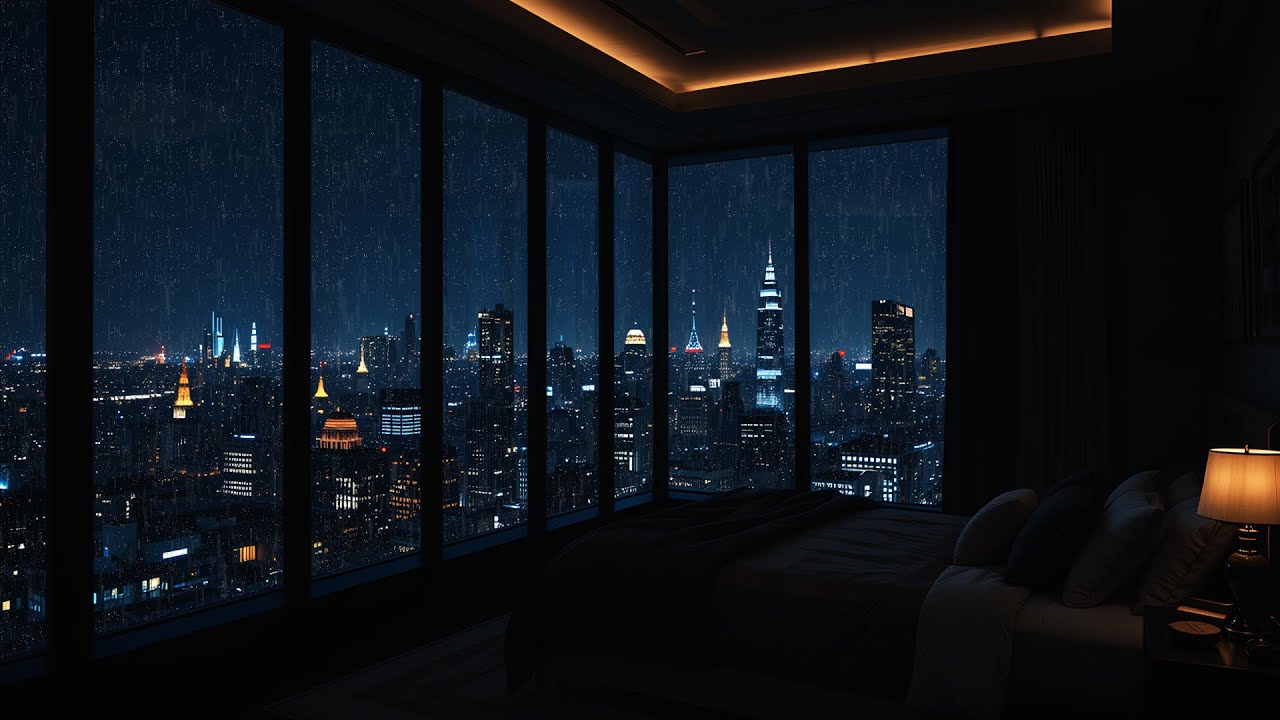 Peaceful Rainy Night | Relaxing City Skyline Sounds for Sleep & Study ...
