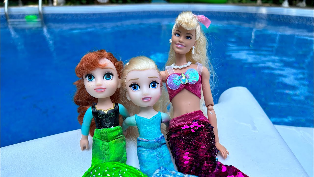 ELSA AND ANNA toddlers MERMAIDS ! Barbie is a Mermaid - fun - splash ...