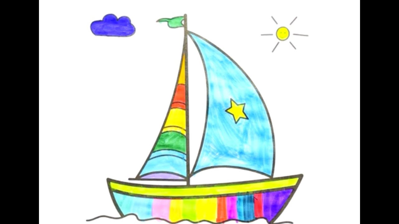 How to draw and color a Sailing boat. Drawing and Coloring for kids ...